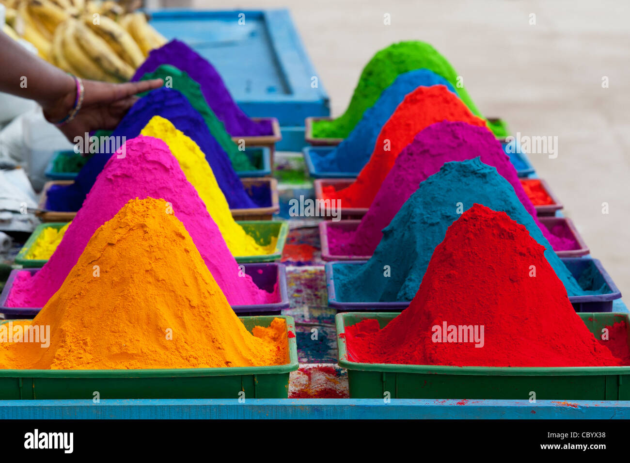 Coloured Indian powder used for making rangoli designs at festivals ...