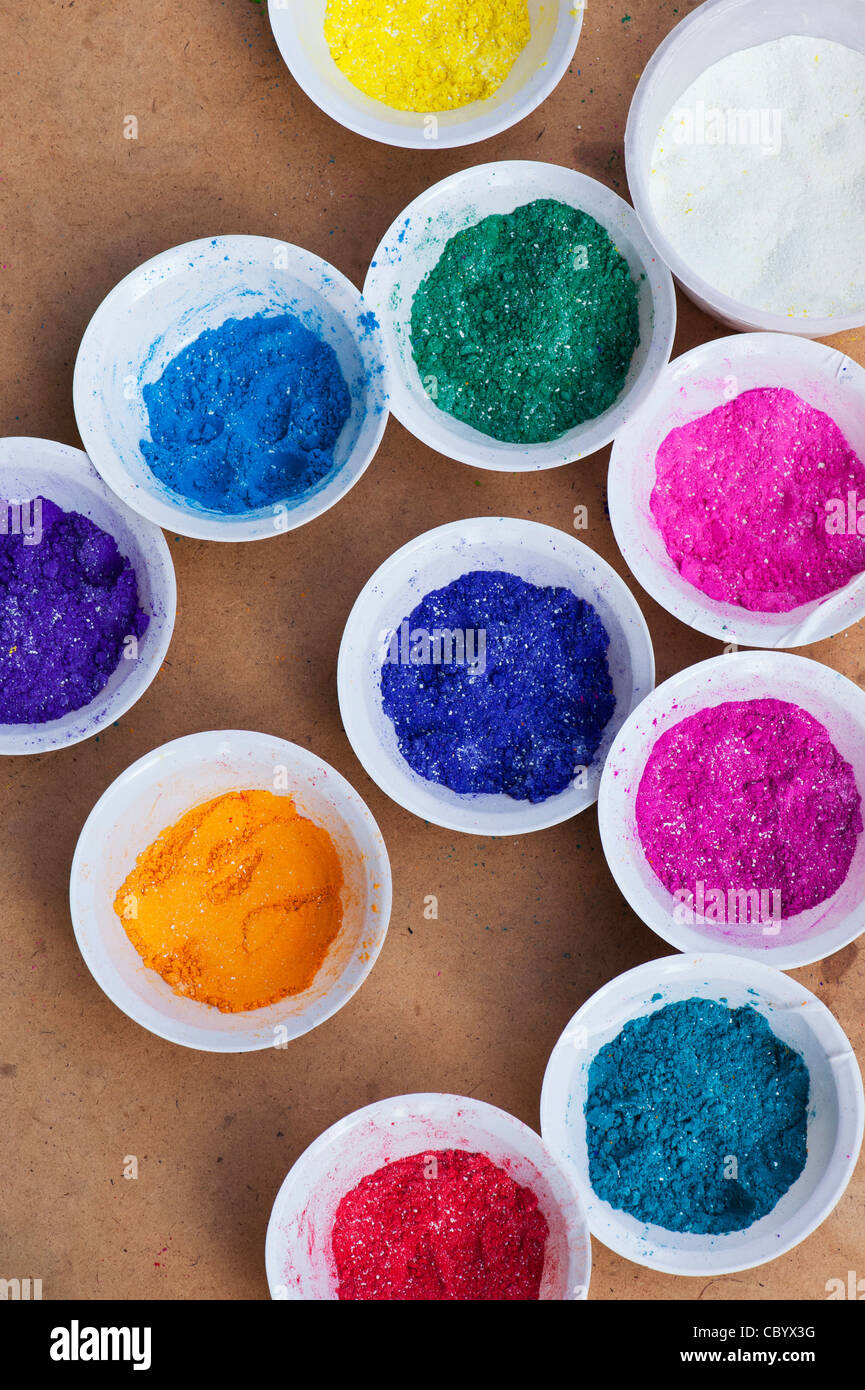 Coloured Indian powder used for making rangoli designs at festivals ...