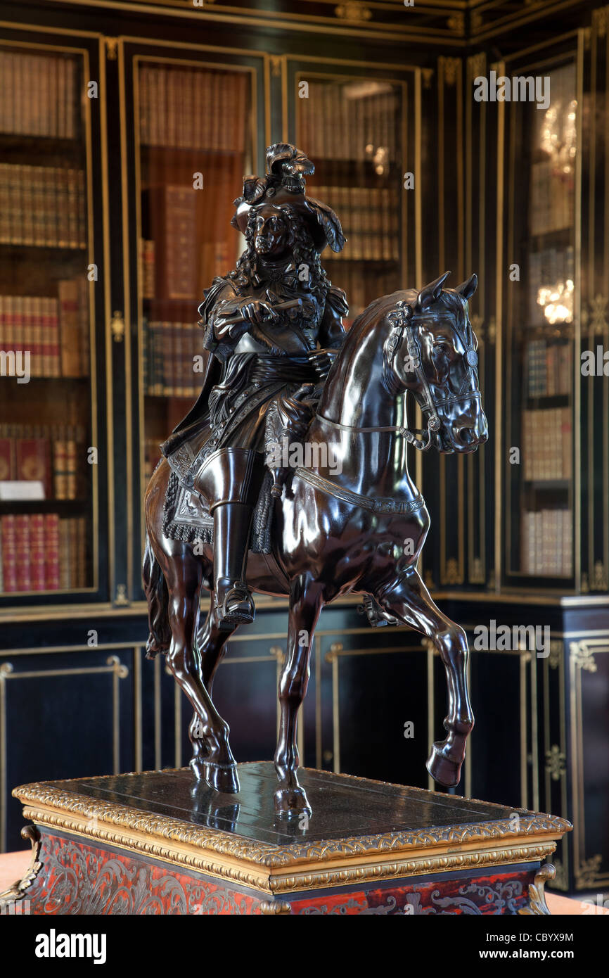 BRONZE EQUESTRIAN STATUE OF LOUIS XIV IN THE LIBRARY IN THE CHATEAU DE ...