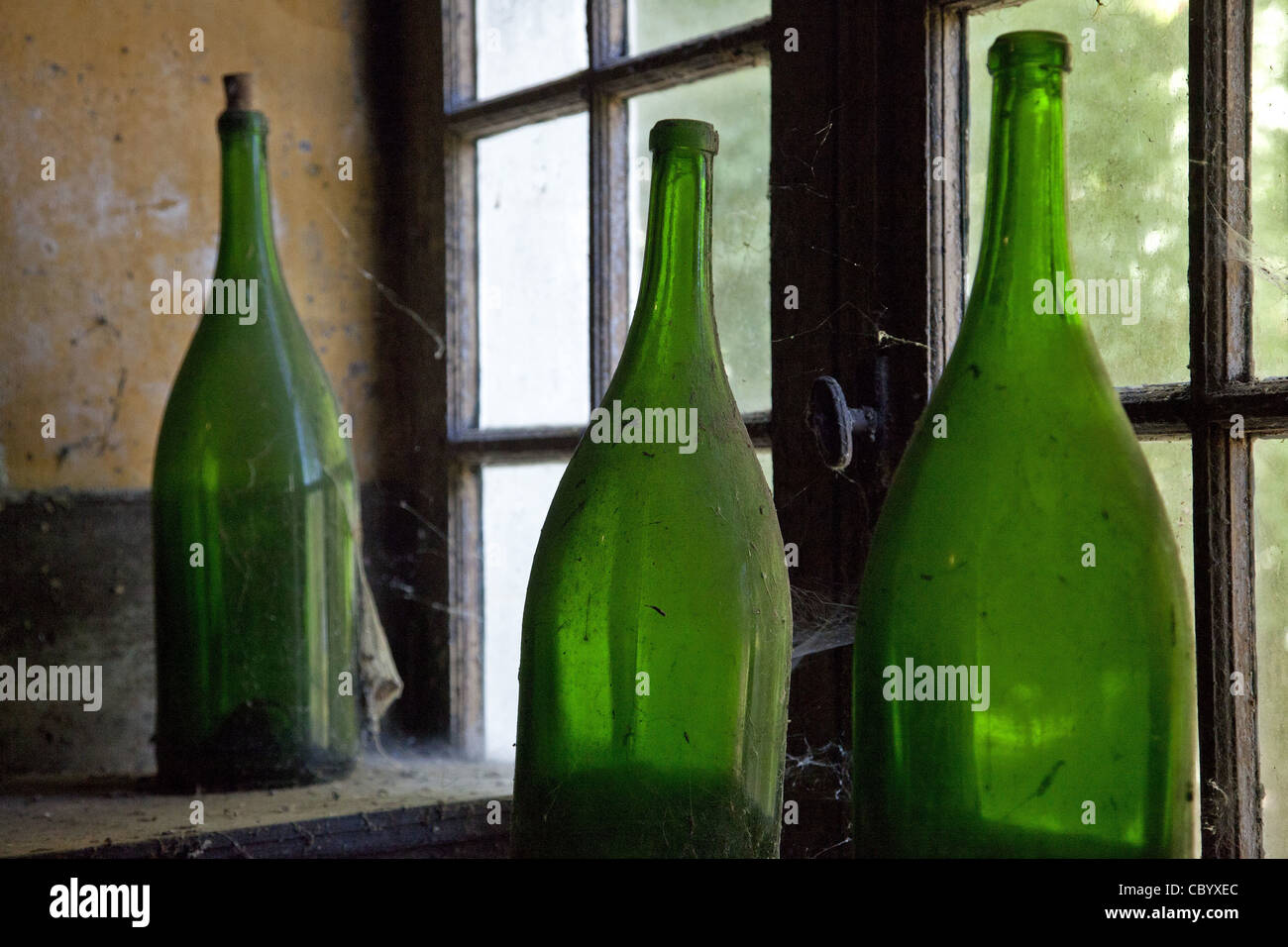 BOTTLES OF CIDER IN THE CELLAR OF THE CHATEAU DE BREUIL-EN-AUGE, THE ...