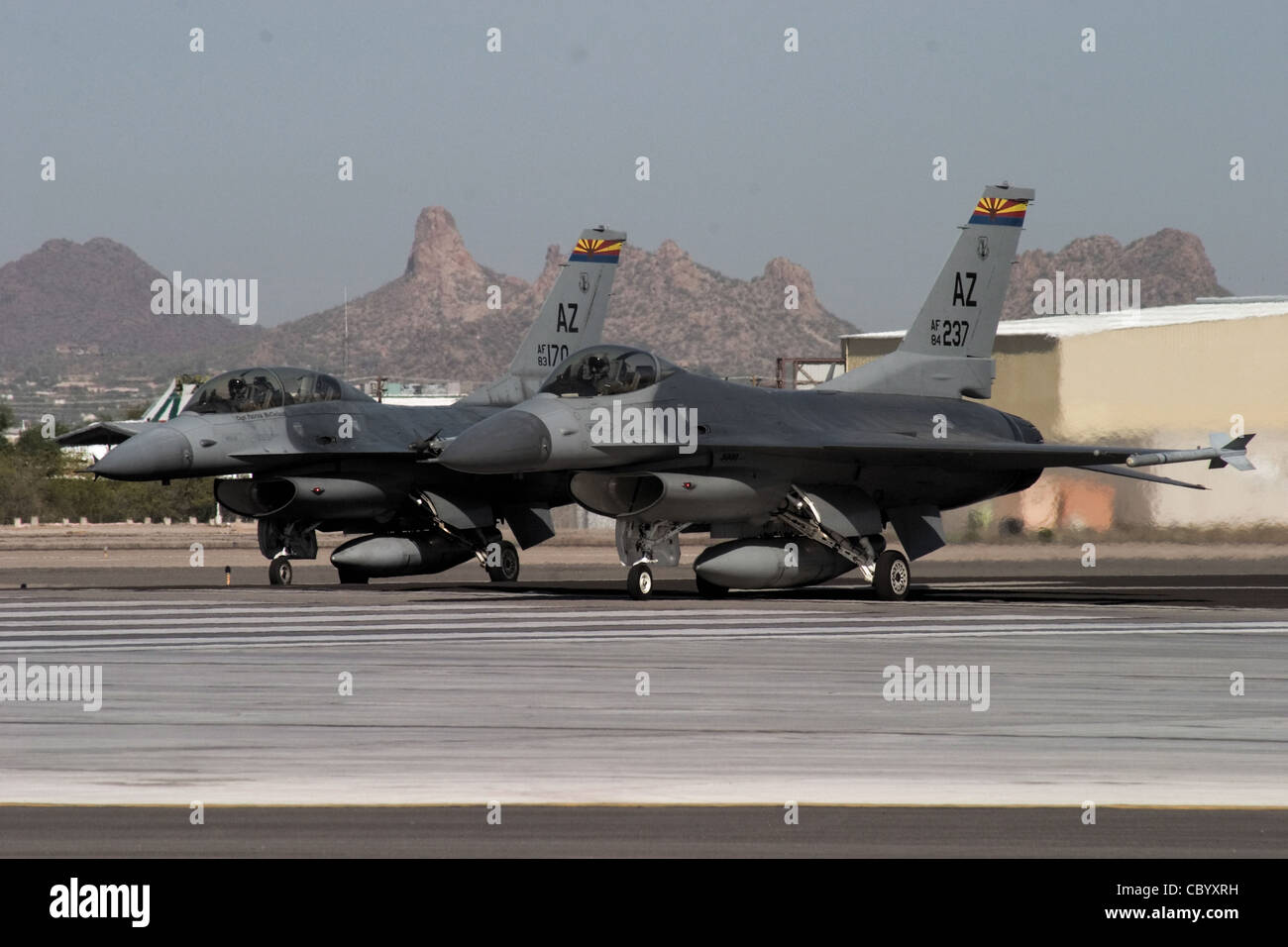 From the end of the runway at Tucson International Airport, an F-16 ...