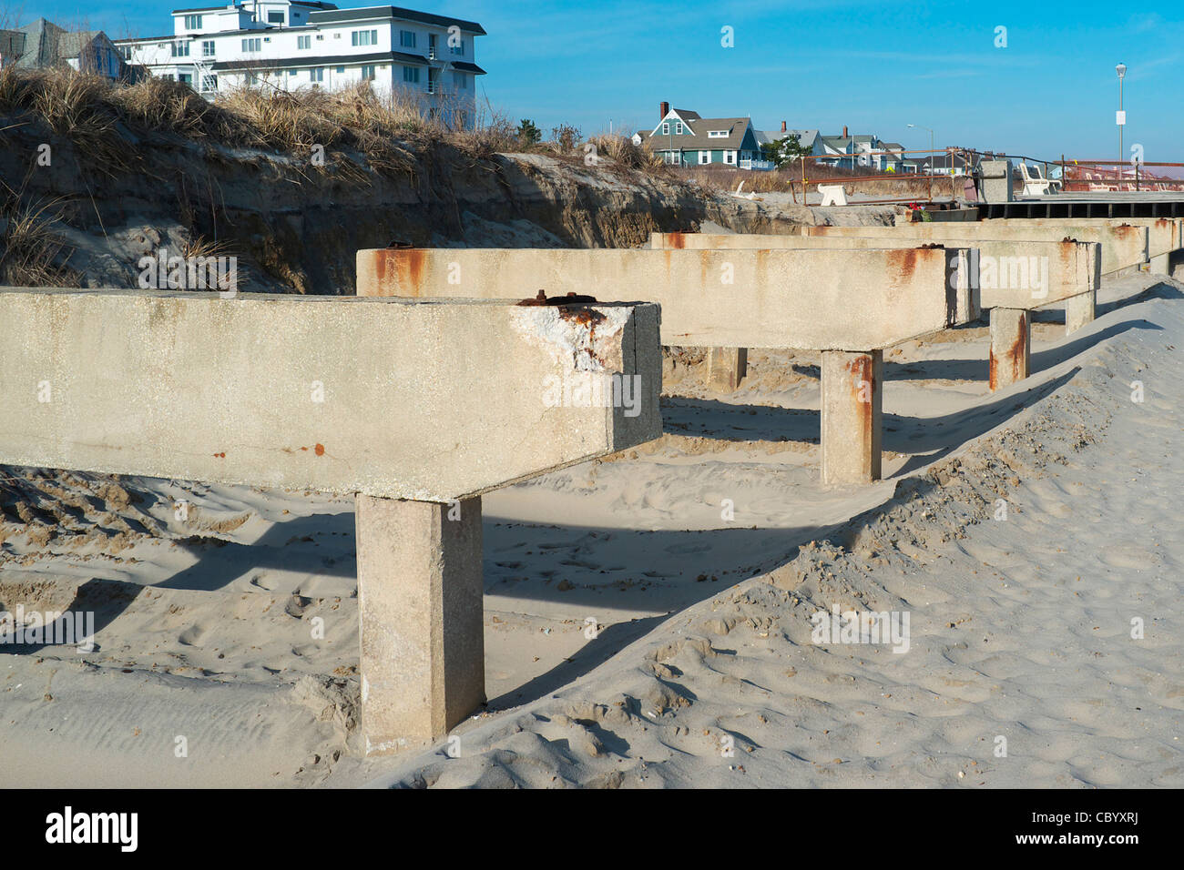 Boardwalk foundation in Spring Lake, NJ. Portions of the boardwalk were ...