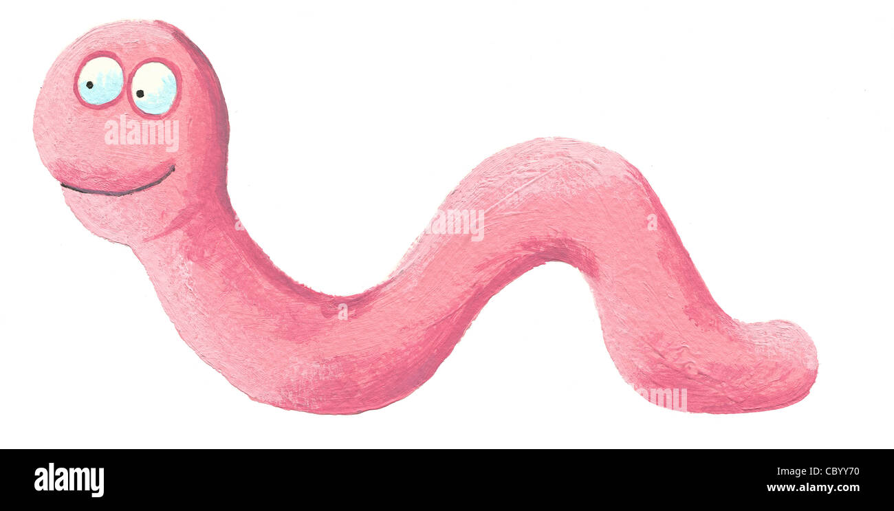 Acrylic illustration of cute pink worm Stock Photo - Alamy