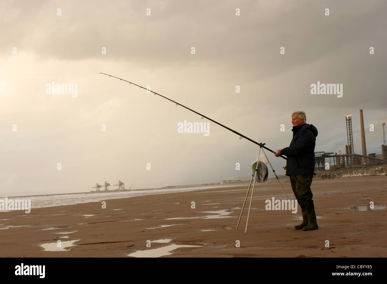 Fishing at Morfa Beach Margam Port Talbot South Wales UK Stock Photo ...