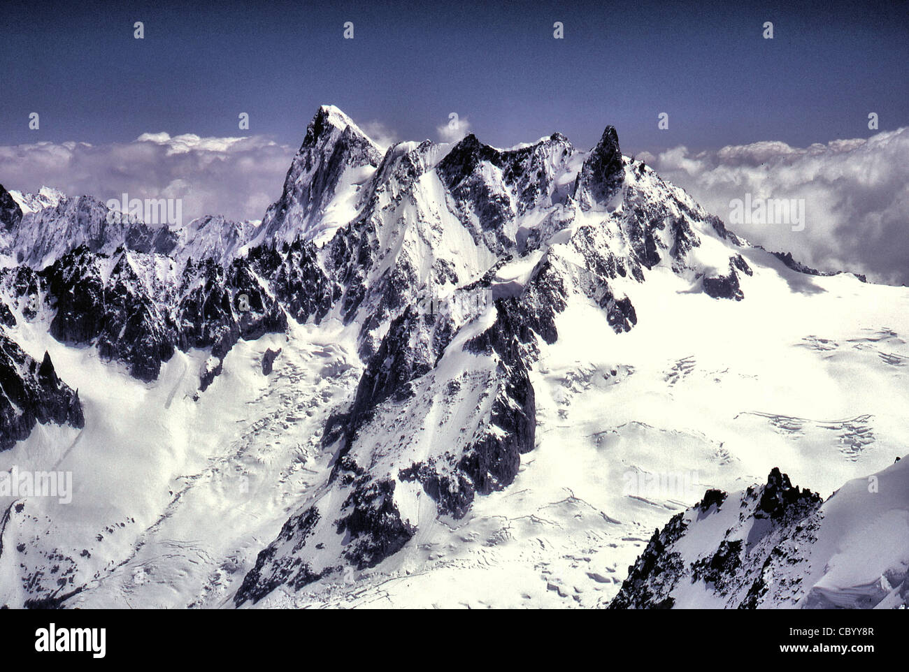 The Grandes Jorasses (4208 m) and Dent du Geant (4103 m), near Chamonix ...