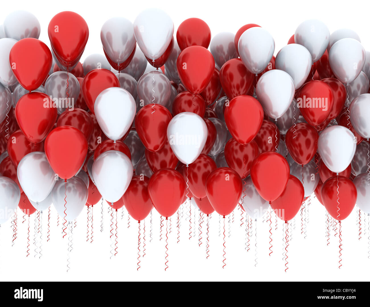 Red and white party balloons on white background Stock Photo - Alamy