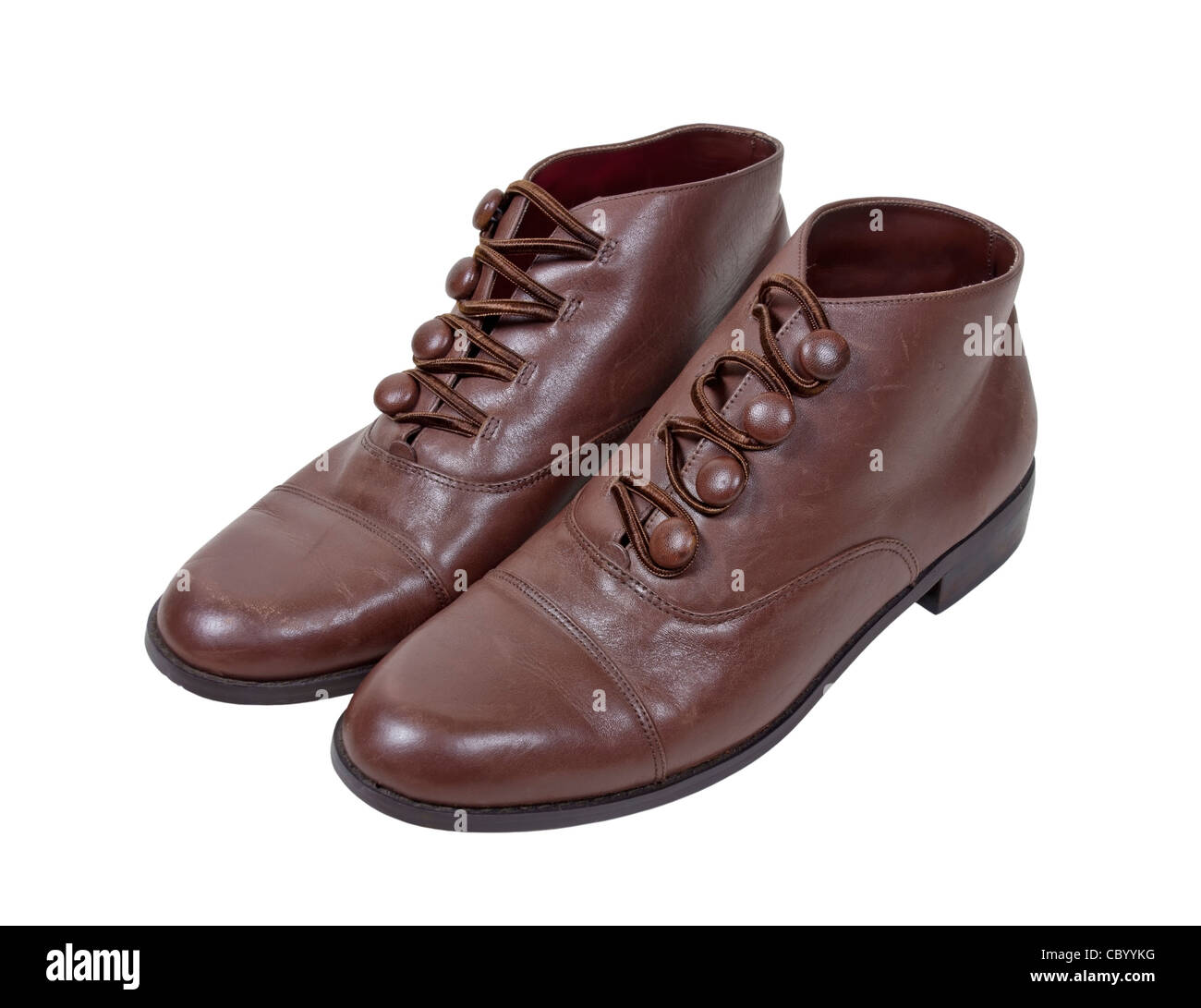 Vintage feminine brown leather shoes with button clasps - path included ...