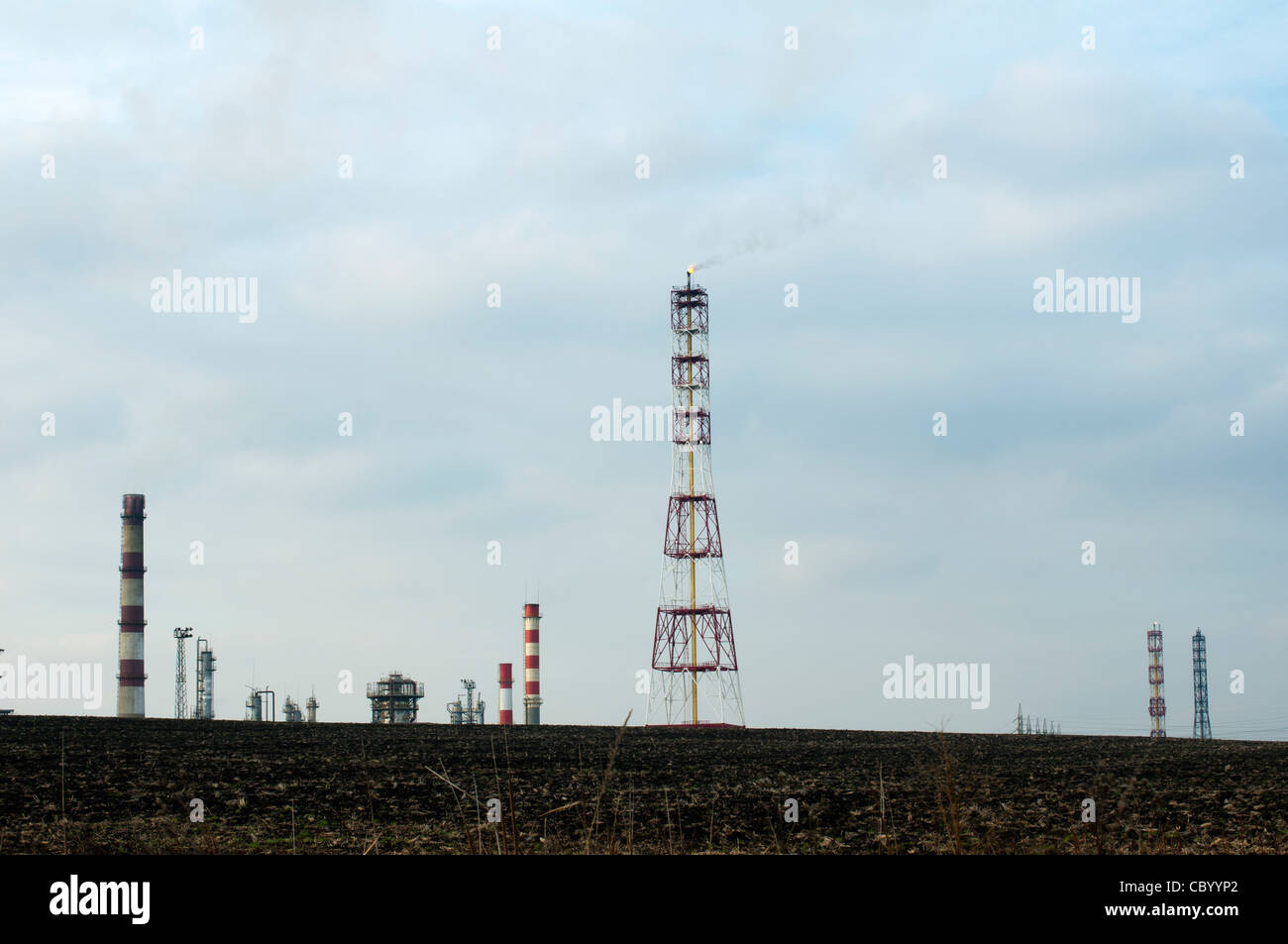 Oil and chemical refinery for production of petroleum products. Land on ...