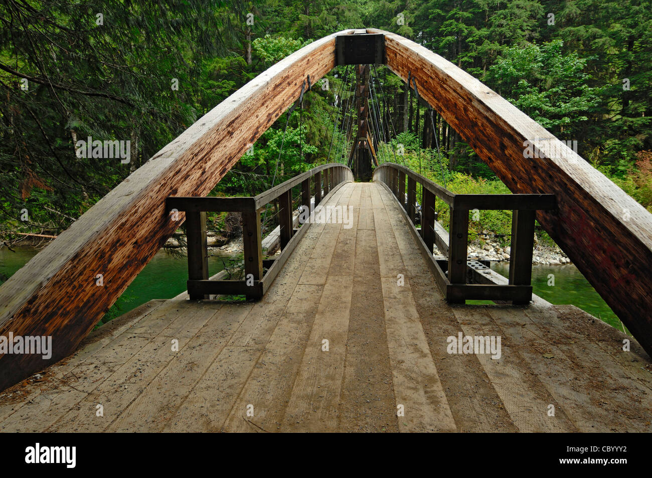 Hiking bridge over the Middle Fork Snoqualmie River, Mount Baker ...