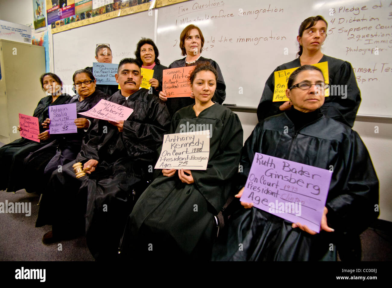 Mostly-Hispanic students at adult-education U.S. citizenship class in ...