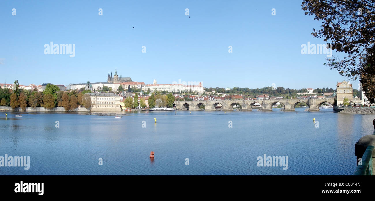 Prague Vltava cityscape with river and bridge Stock Photo - Alamy