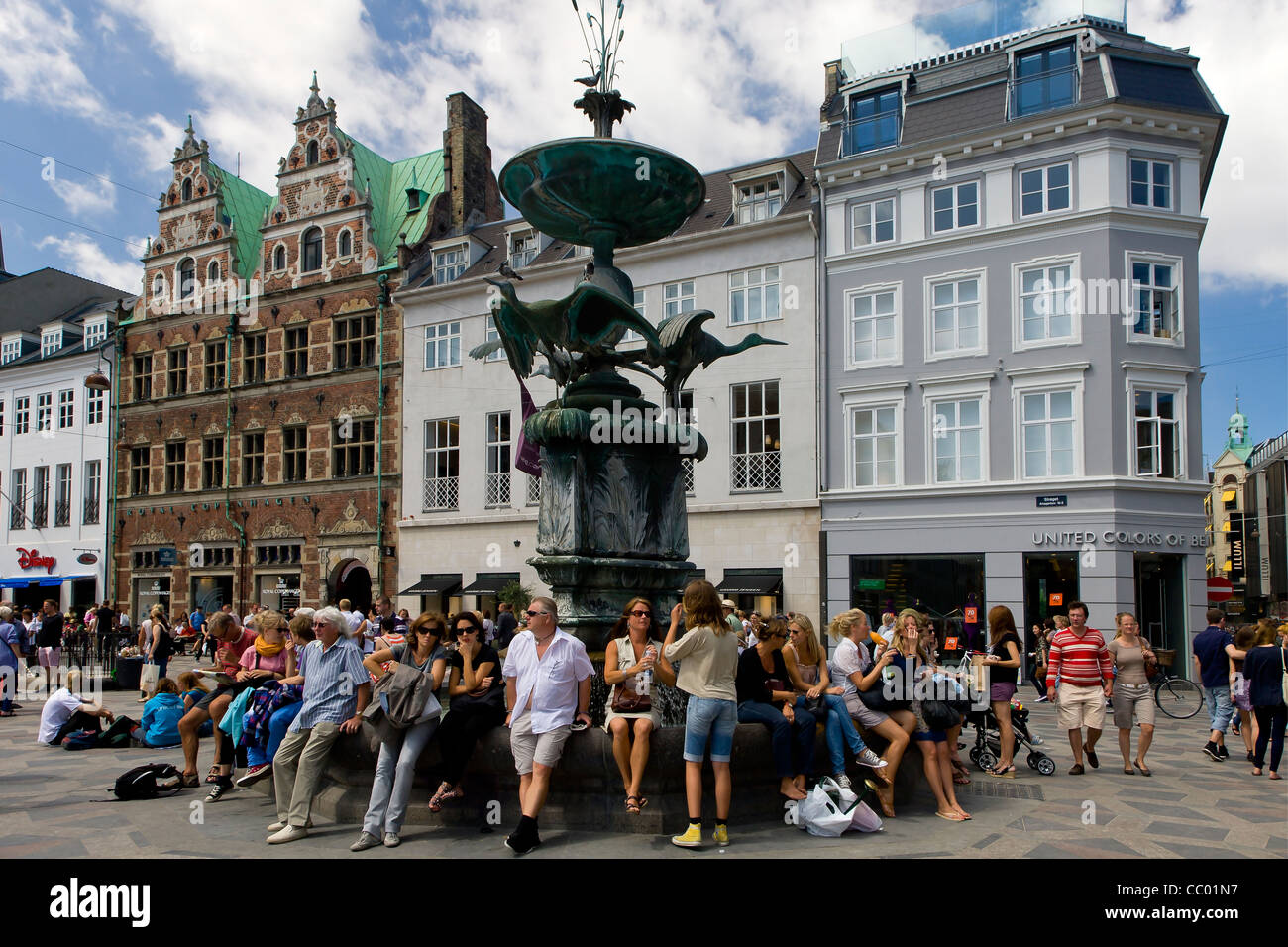 View to the Stork Fountain at Amager Square a part of the Stroget ...