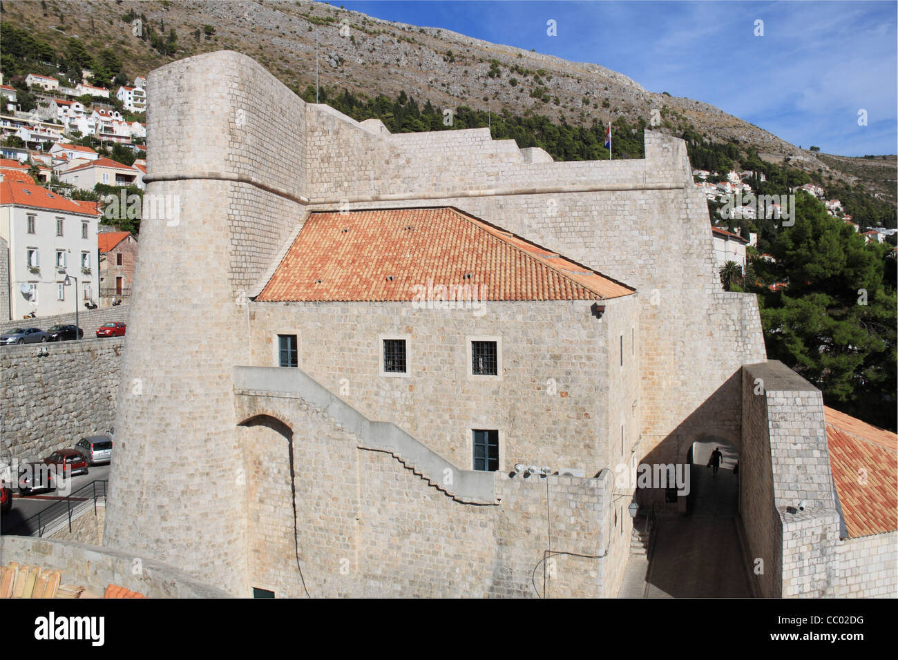 Fort Revelin and Ploce Gate seen from city walls, Dubrovnik, Dubrovnik ...