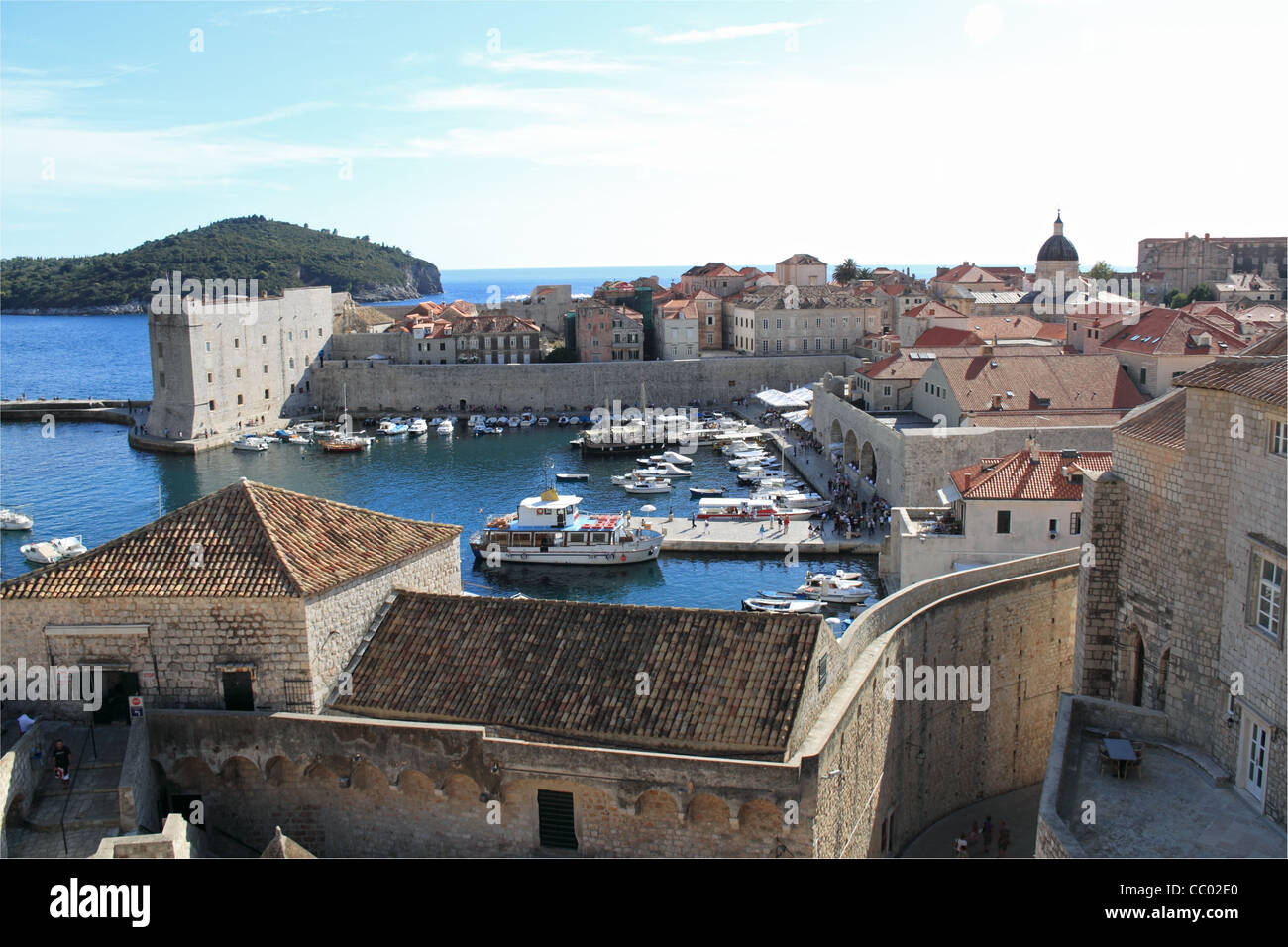 Dubrovnik Old Harbour seen from the medieval city walls, Dubrovnik ...
