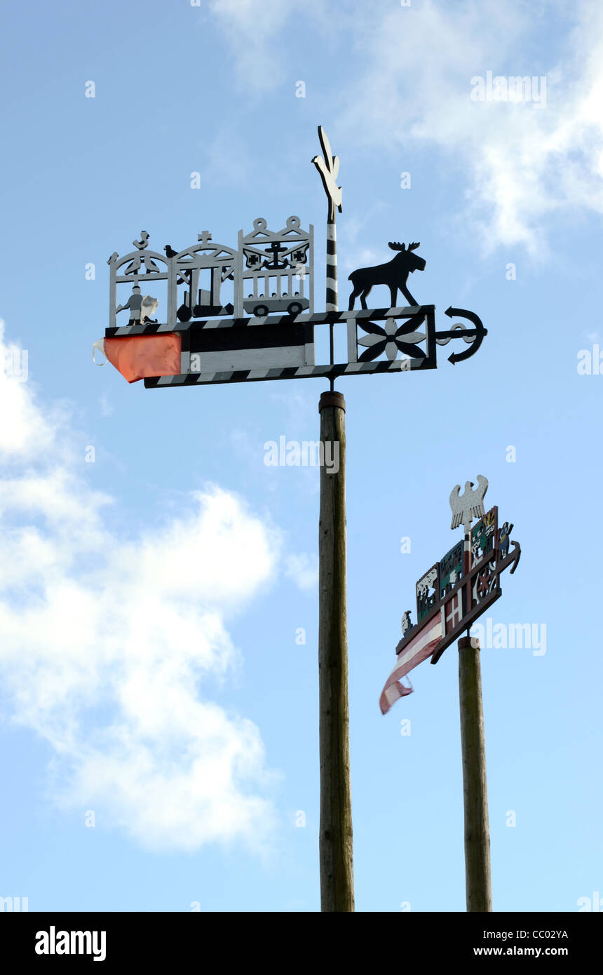 two weathercocks on sky background in Nida resort, Lithuania Stock ...