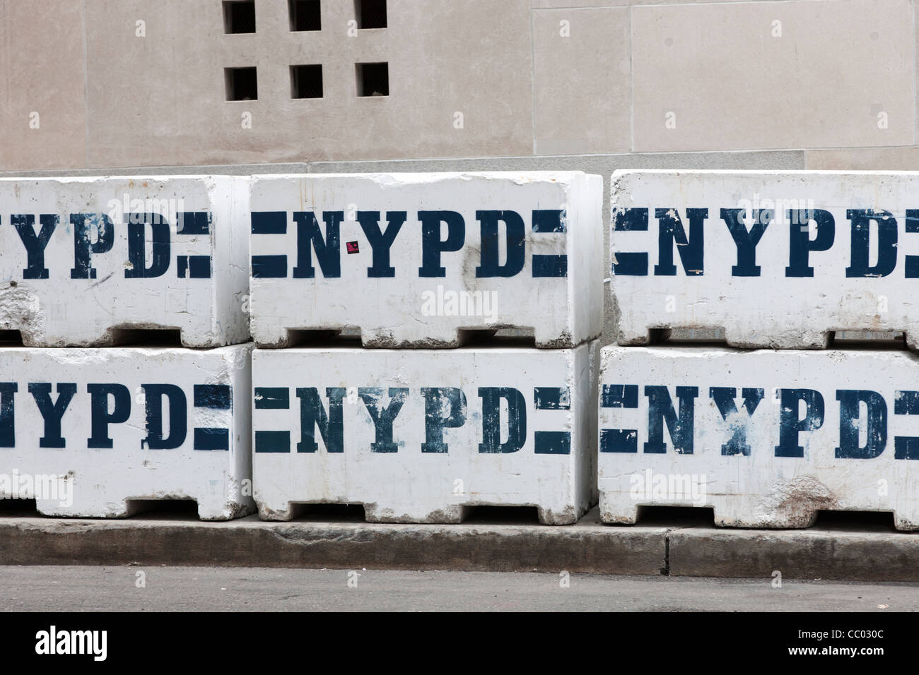 NYPD concrete barrier blocks ready to be deployed on a street in New ...