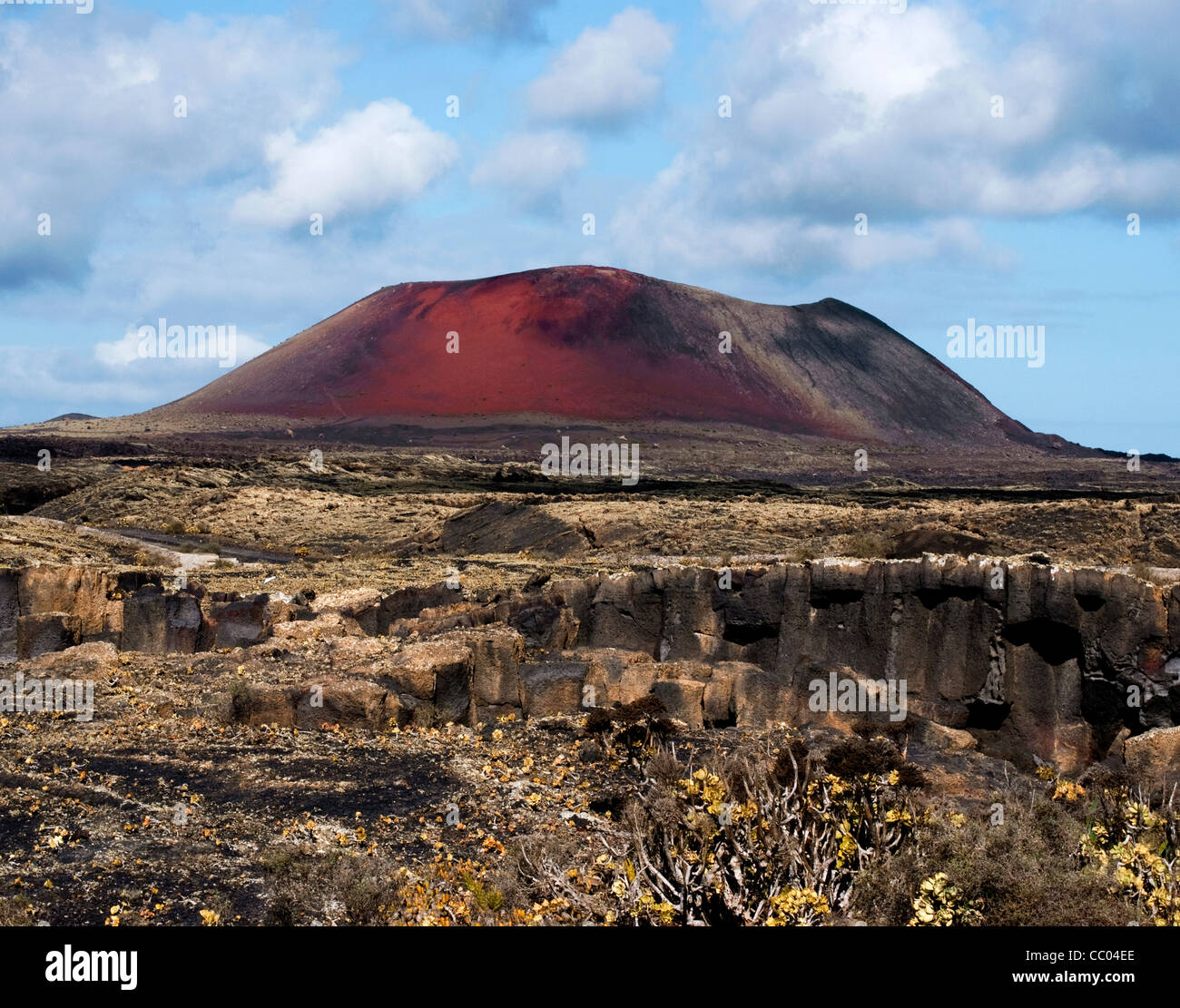 Inactive Volcano and lava flow on the Island of Lanzarote, Spain Stock ...