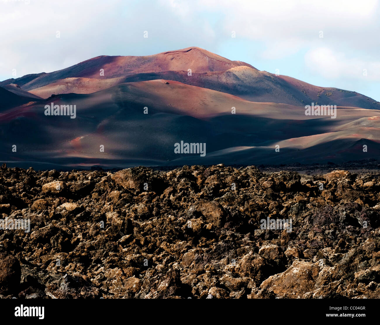 Inactive Volcano and lava flow on the Island of Lanzarote, Spain Stock ...