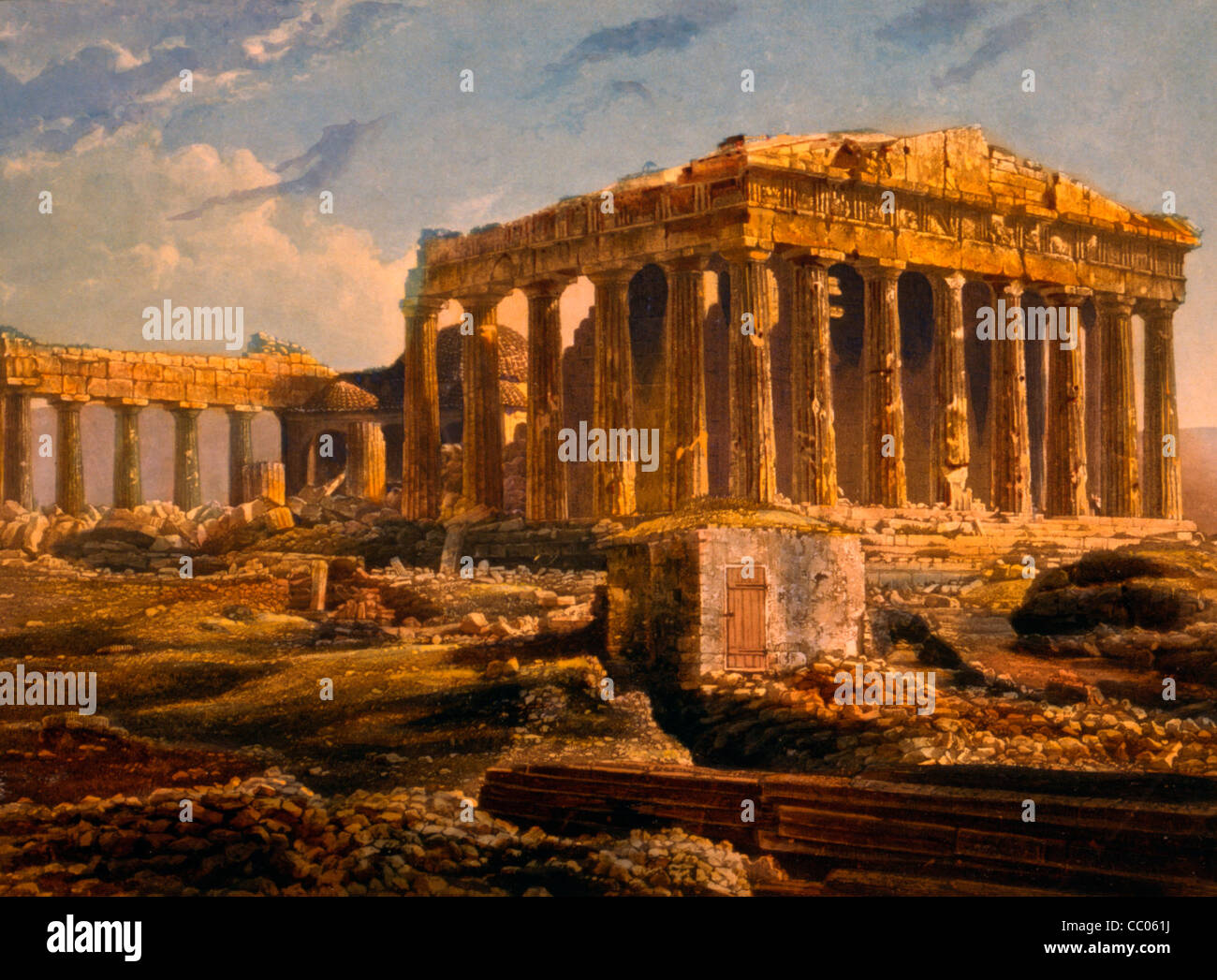 View of the Parthenon, Athens, Greece, colorized photo , circa 1842 ...