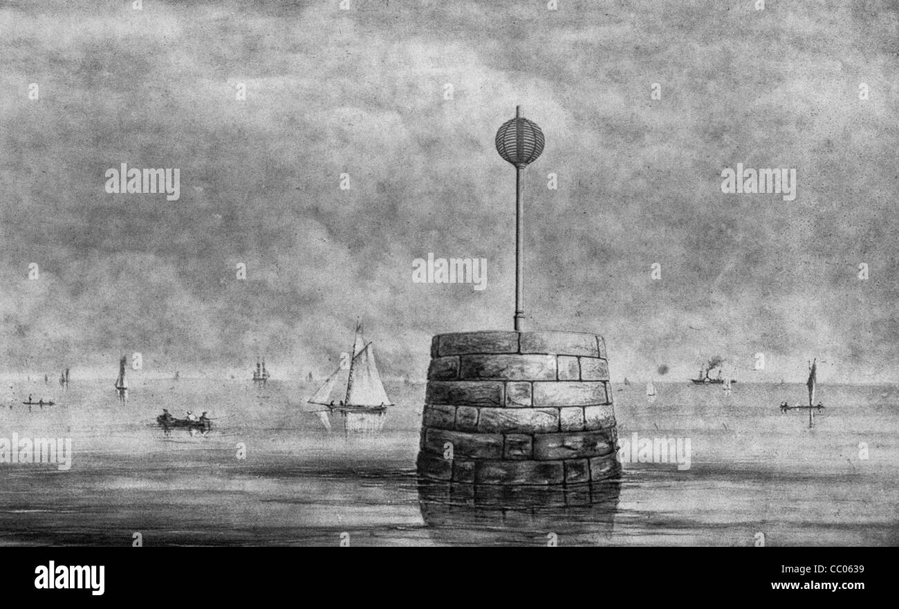 Day beacon on Seaflower Reef, Long Island Sound, 1873 Stock Photo - Alamy