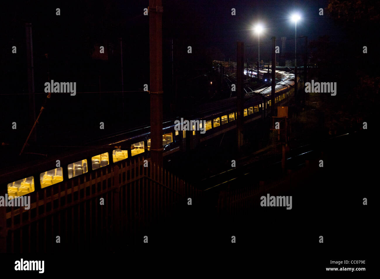 railway at night Stock Photo - Alamy