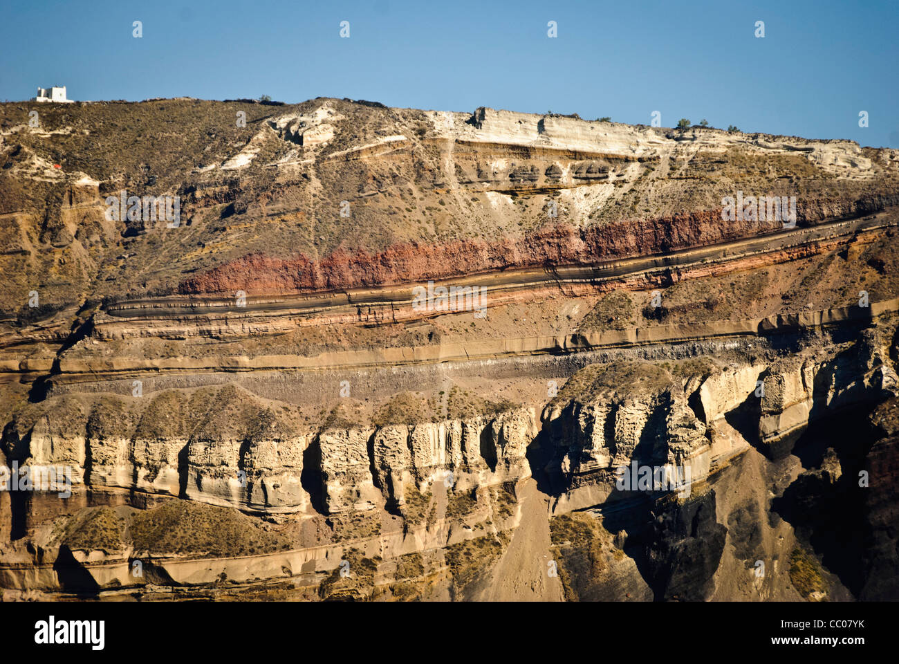 Cliffs in Santorini showing layers of rock laid down before and after ...