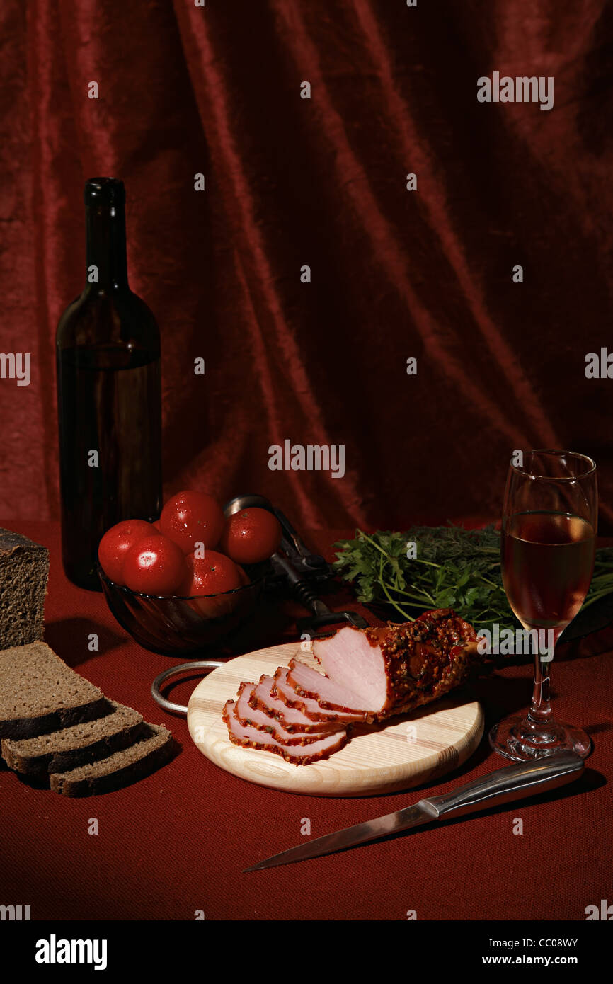 edible still life. variety of food on table Stock Photo - Alamy