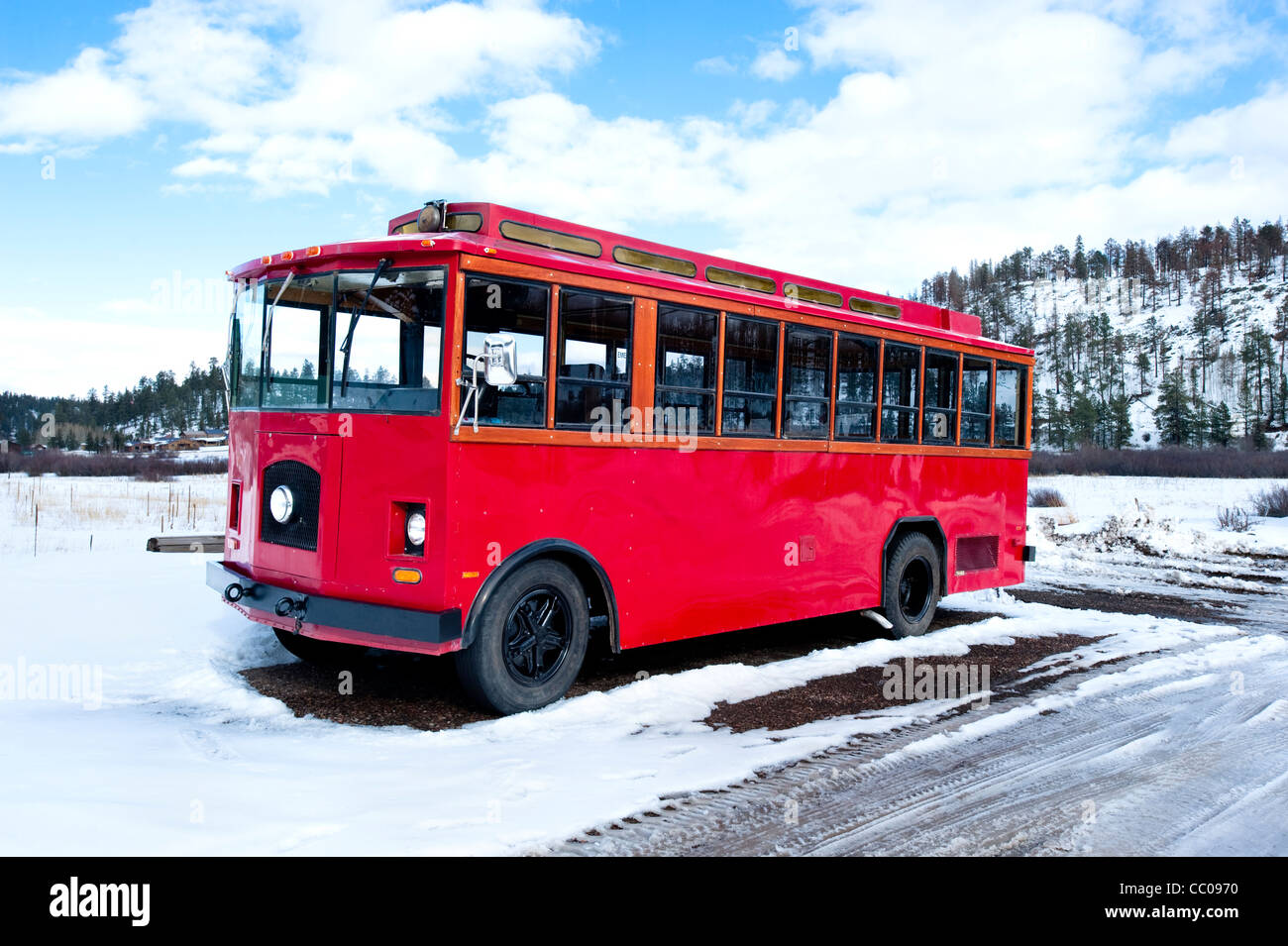 Red trolley bus hi-res stock photography and images - Alamy