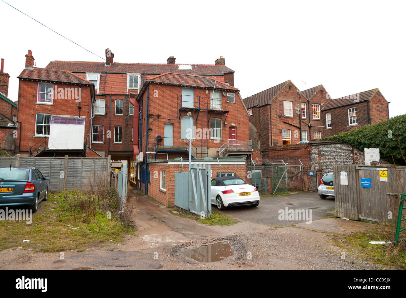 behind old flats / homes in Suffolk, UK Stock Photo - Alamy