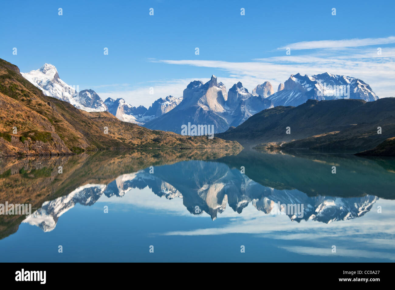 Reflections of Paine Massif in Lago Pehoe, Torres del Paine National ...