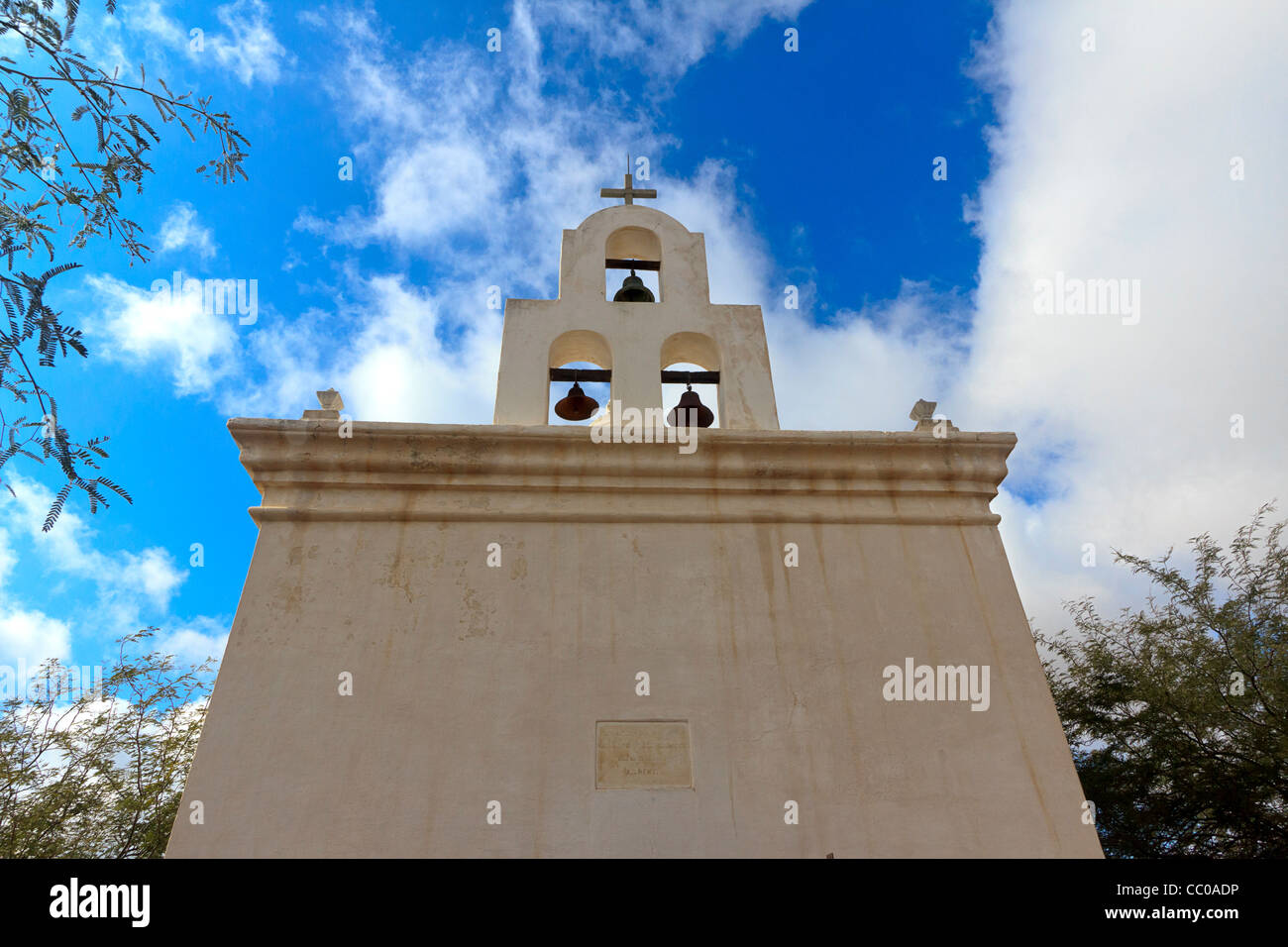 Bell tower of Mission San Xavier del Bac, an historic Spanish, Catholic ...