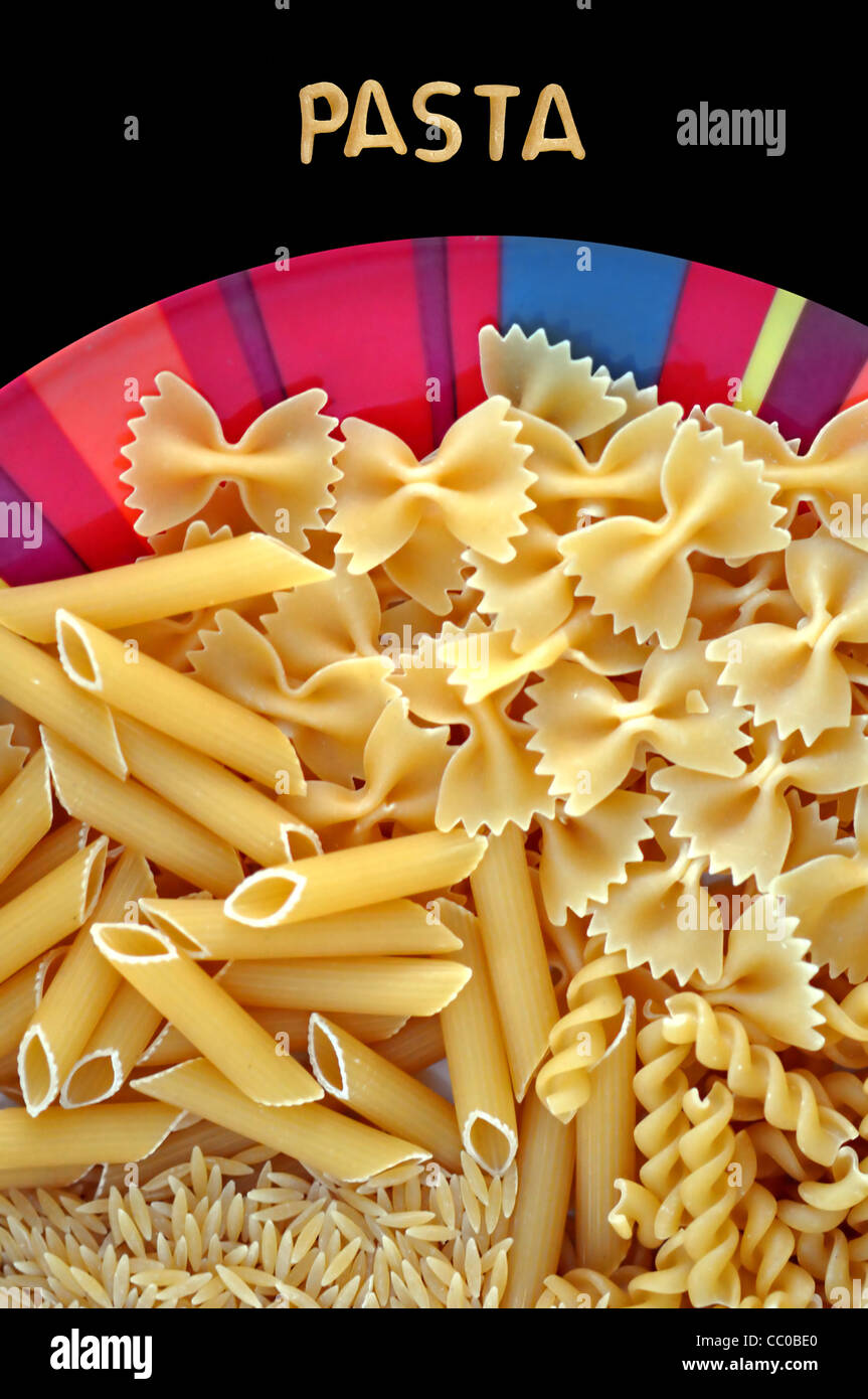 Dish with four kinds of italian pasta. Creative food background Stock ...