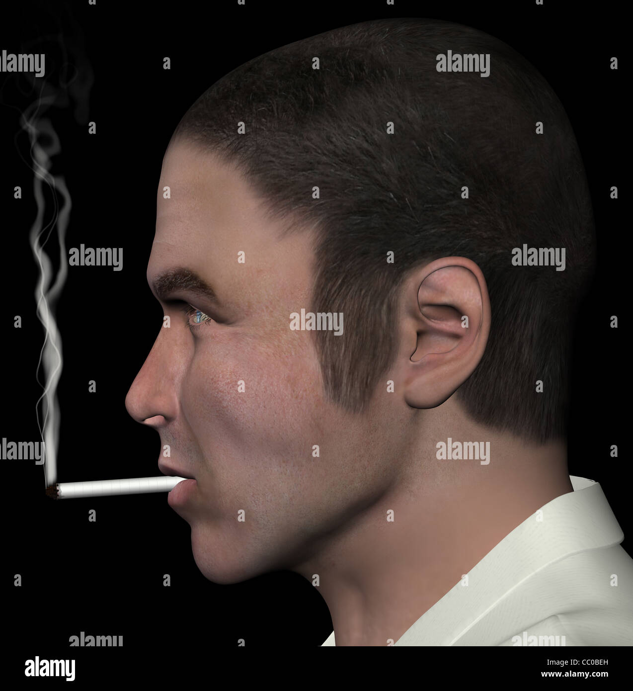 Man smoking and cigarette smoke 3d illustration Stock Photo - Alamy