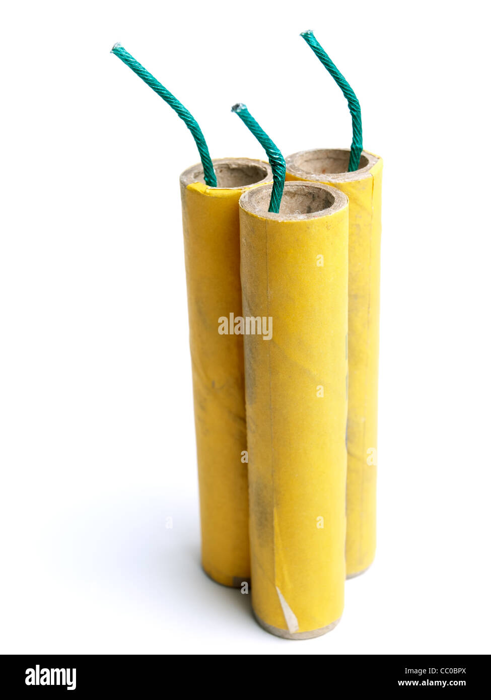 Three yellow firecrackers on a white background Stock Photo - Alamy