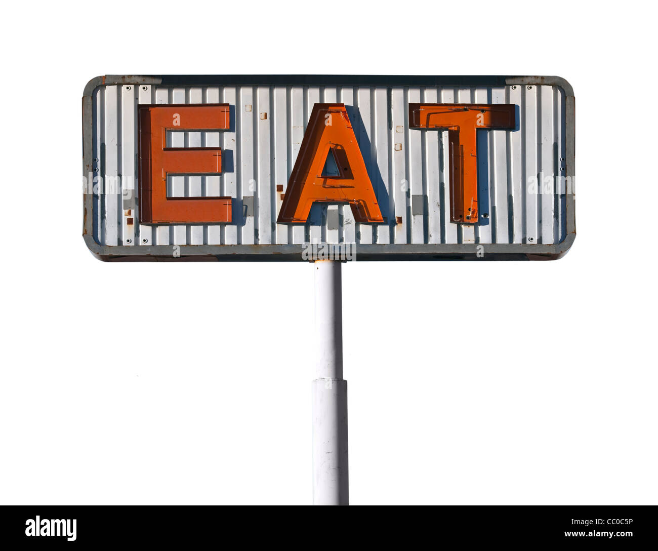 Vintage eat sign isolated on white Stock Photo - Alamy
