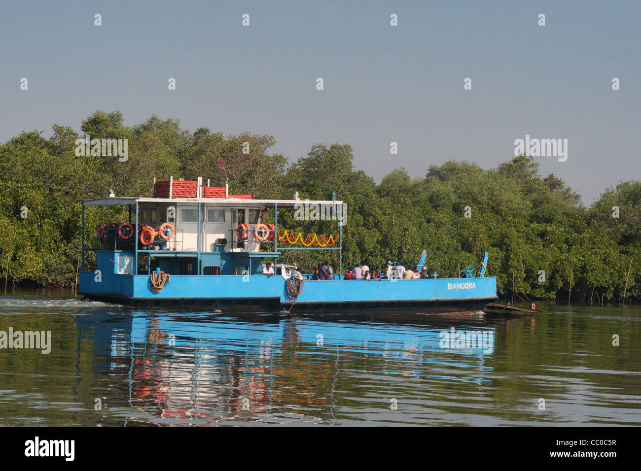 Flat bottom ferry of Diwar island Goa Stock Photo - Alamy