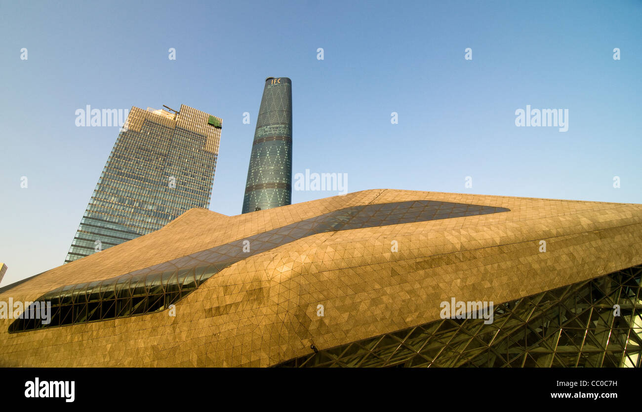 Guangzhou Opera House and the IFC in the Zhujiang New Town area of ...