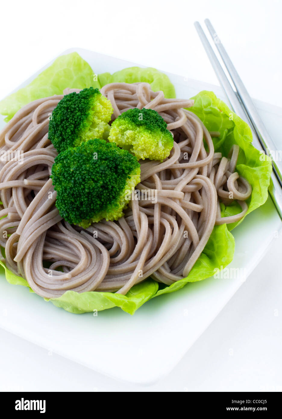 Japanese Vegetarian Soba Noodles with Vegetable on White Plates Stock ...