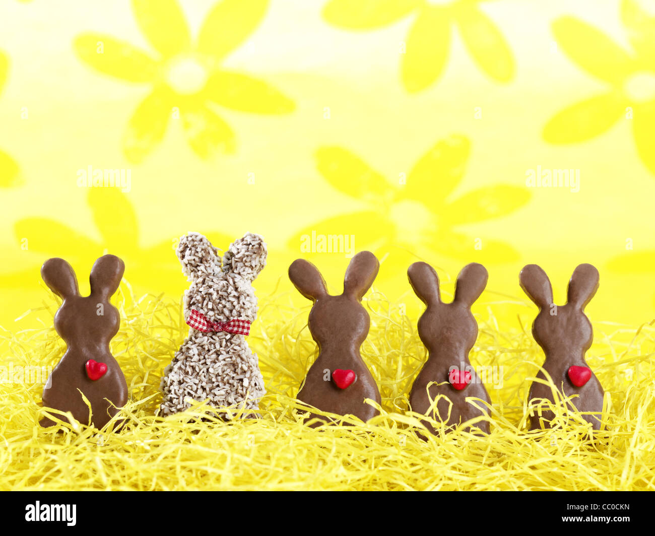 Five Easter bunnies in a row Stock Photo - Alamy