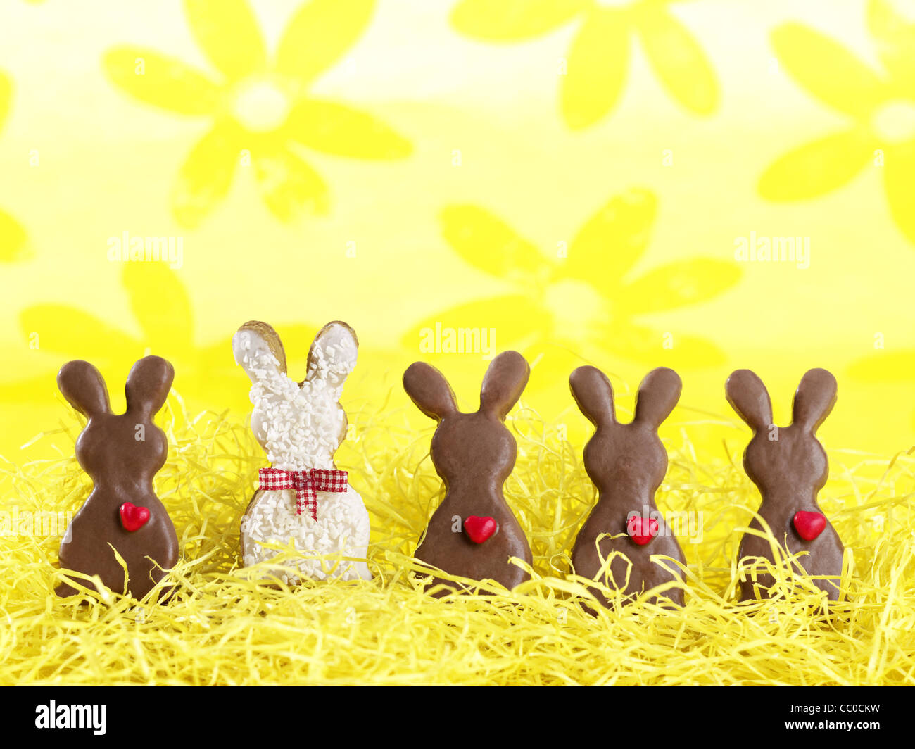 Five Easter bunnies in a row Stock Photo - Alamy