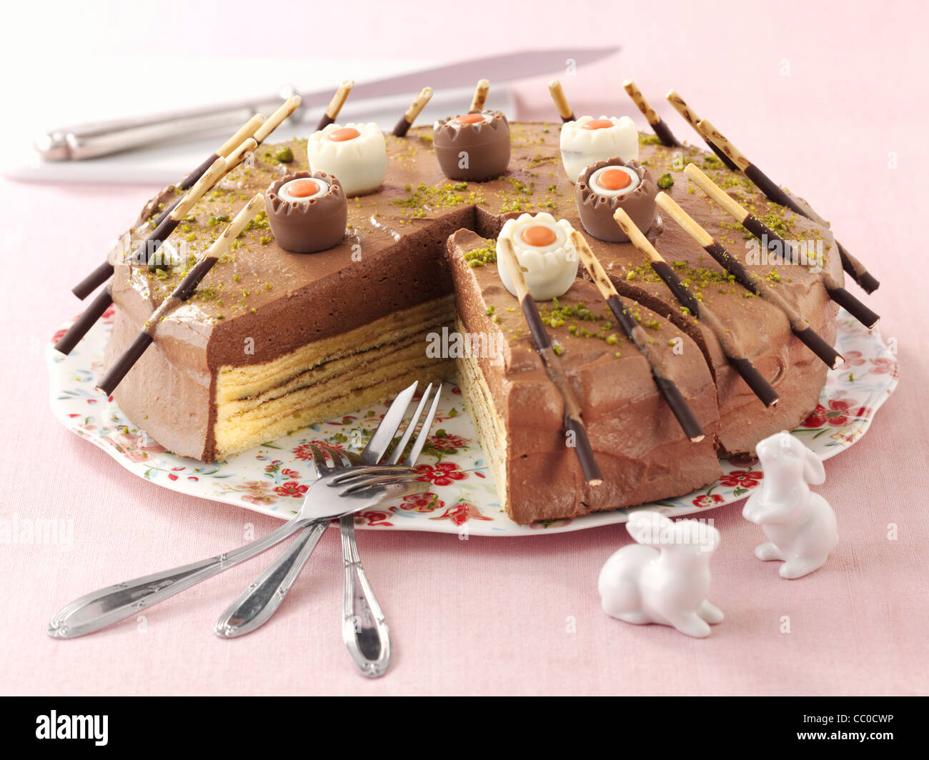 Pyramid cake with chocolate - egg - nog - cream, cut Stock Photo - Alamy