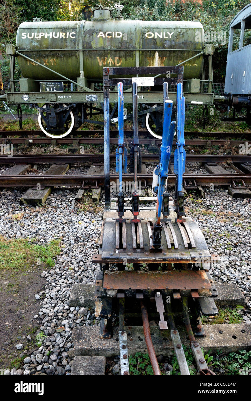 Old points in front of railway stock for transporting sulphuric acid ...