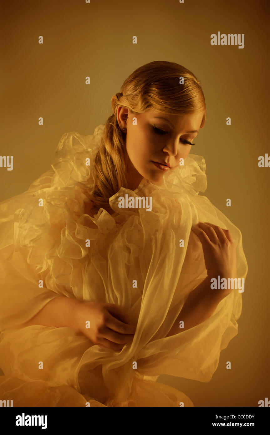 Beautiful woman looking down Stock Photo - Alamy