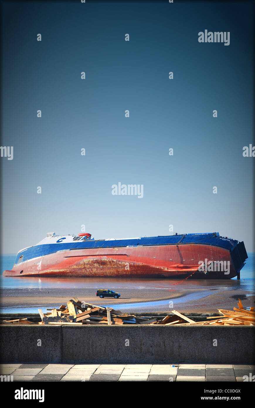 The stricken ferry Riverdance at Cleveleys beach near Blackpool ...