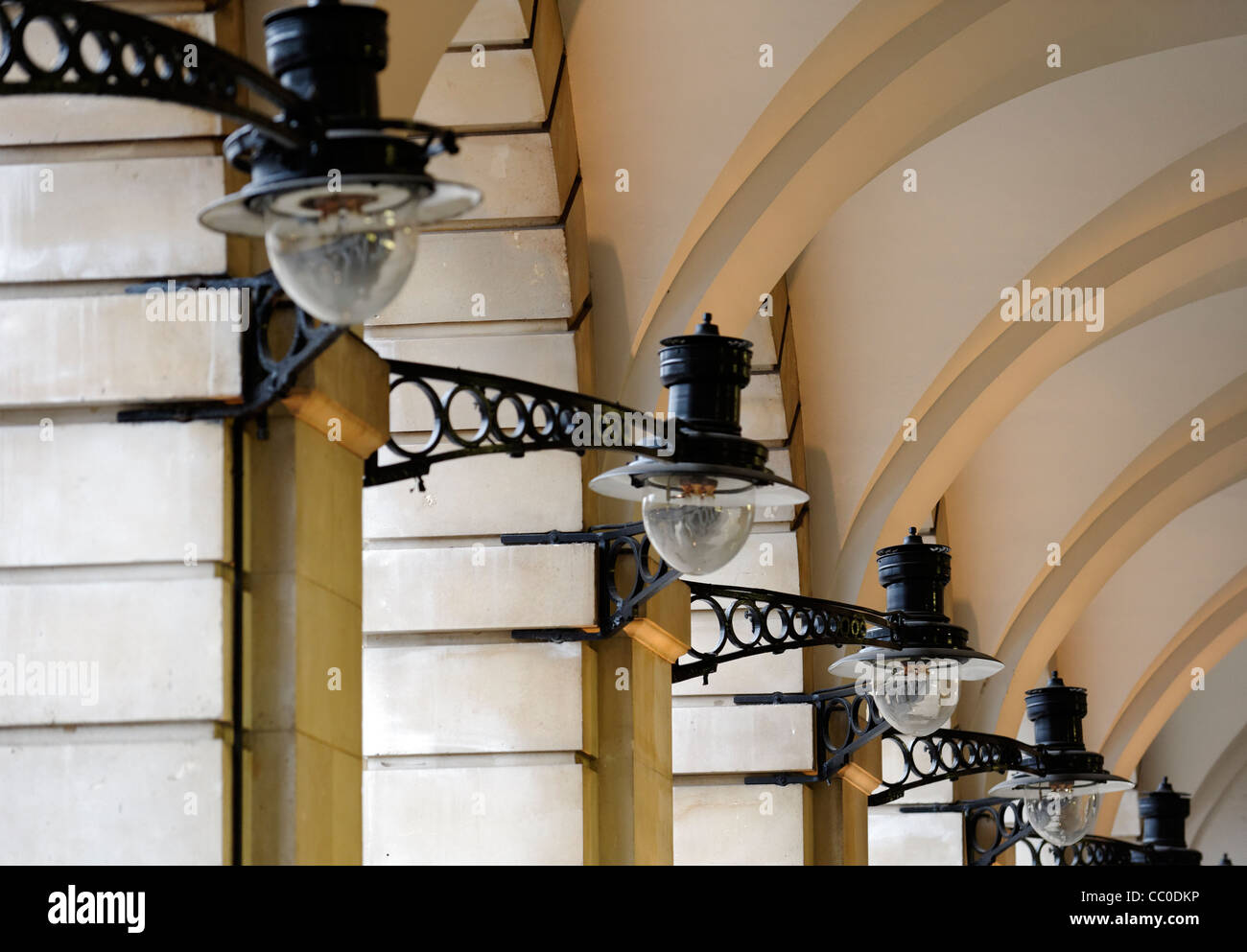 A row of classic design Street lights in the Piazza, Covent Garden ...
