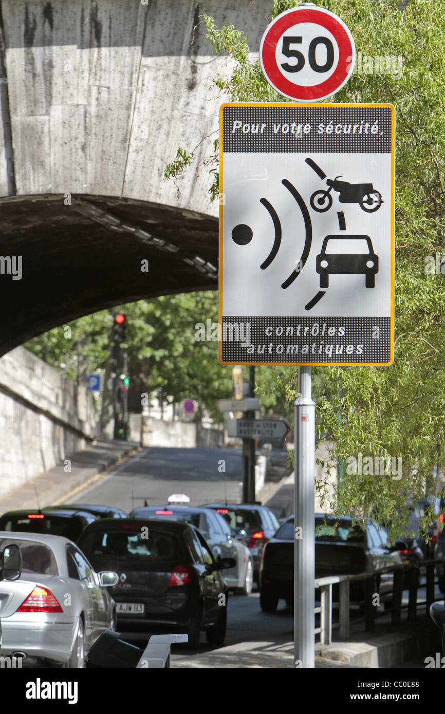 SIGN INDICATING AN SIGN, AUTOMATIC RADAR, 50 KILOMETER AN HOUR SPEED ...