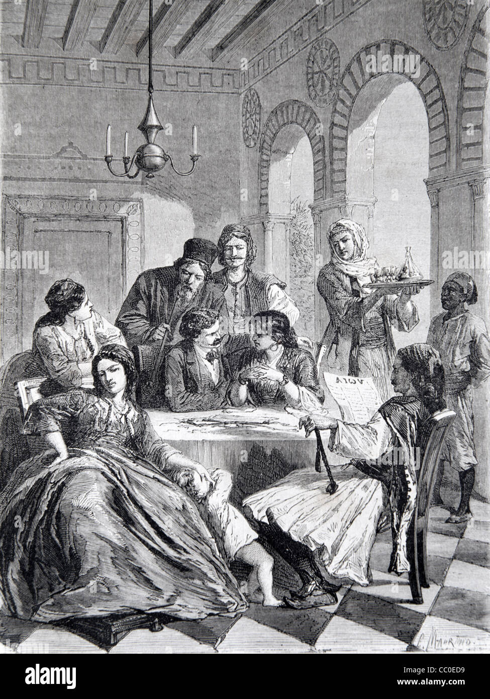 Interior of a Greek Nobleman's House, Upper Class or Wealthy Bourgeois ...