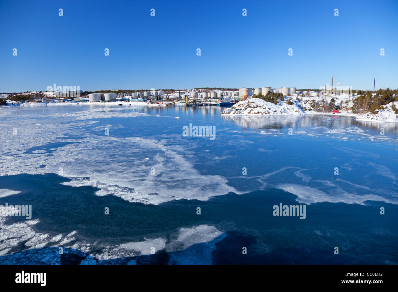 Quay port Nynashamn covered with ice, Sweden Stock Photo - Alamy