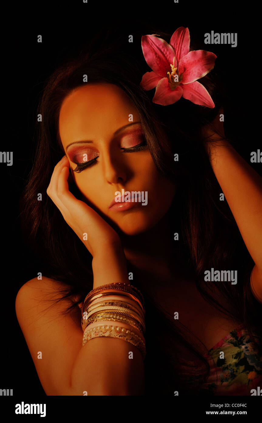 Beautiful woman hands touching face Stock Photo - Alamy