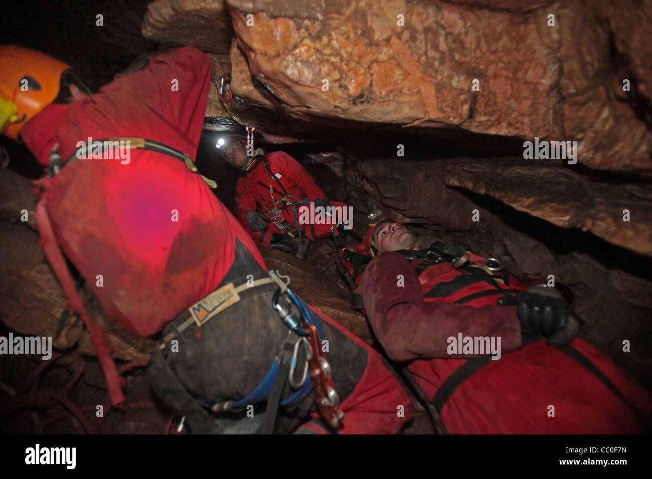 FIREFIGHTERS ON A MISSION, UNDERGROUND RESCUE, AVEN DE LA BARELLE CAVE ...